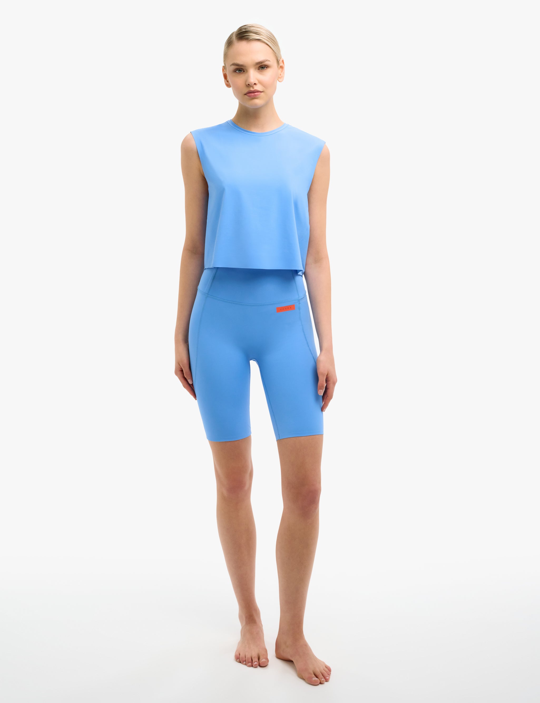 Womens Sleeveless Workout Top in Blue | VAARA