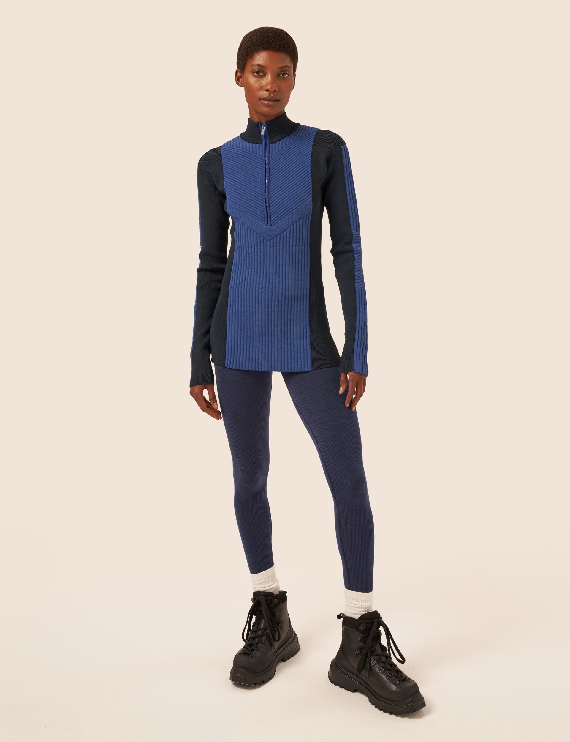 Women's Half Zip Ski Sweater in Blue | VAARA